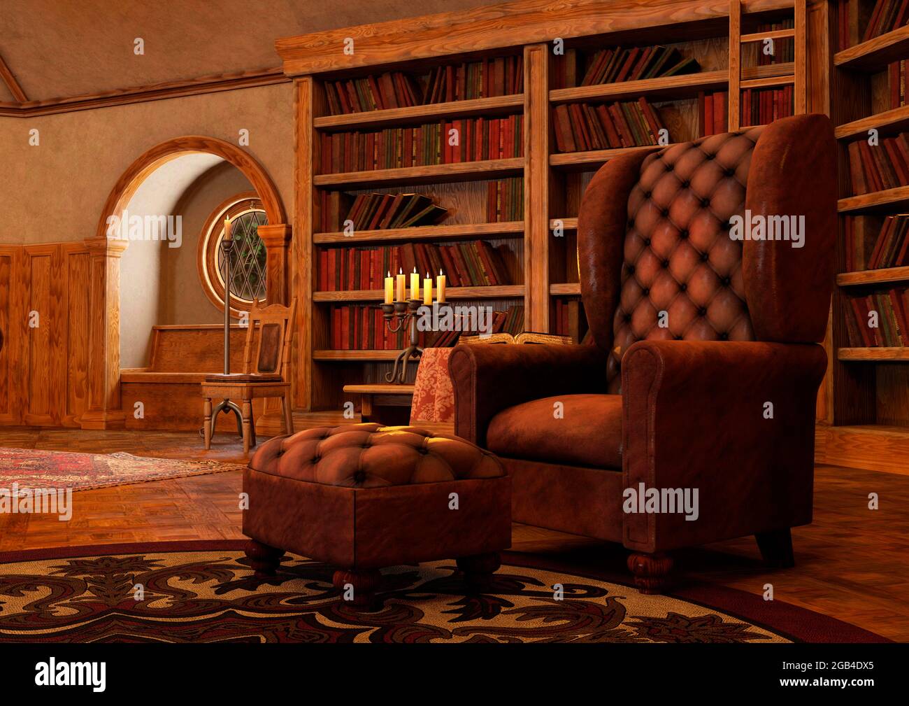 3D rendering of an old library interior Stock Photo - Alamy