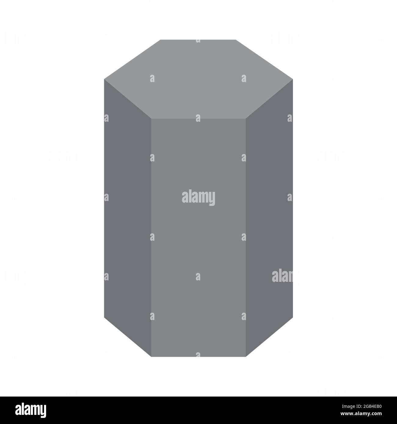 Hexagonal Prism. 3D grayscale illustration on white background Stock ...