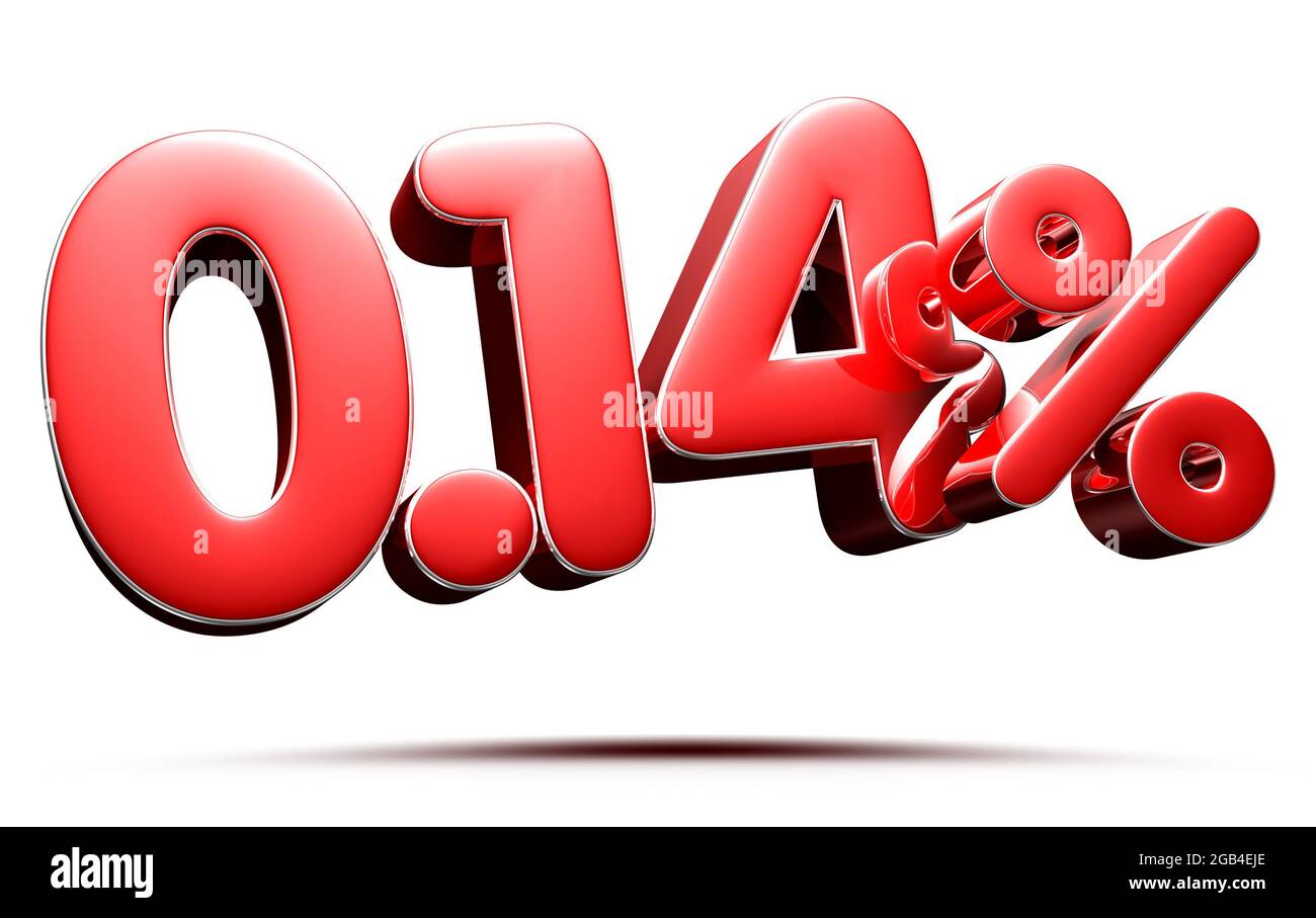 0.14 percent red on white background illustration 3D rendering with ...