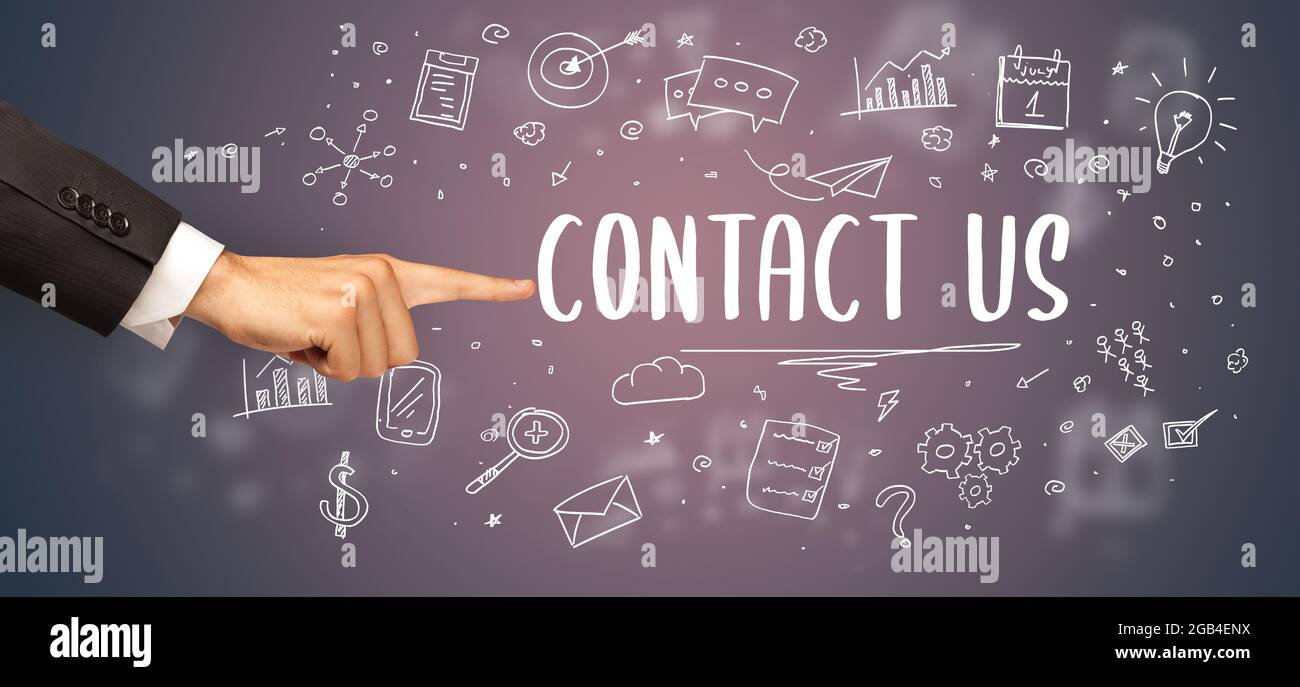 Businessman pointing contact us hi-res stock photography and images - Alamy