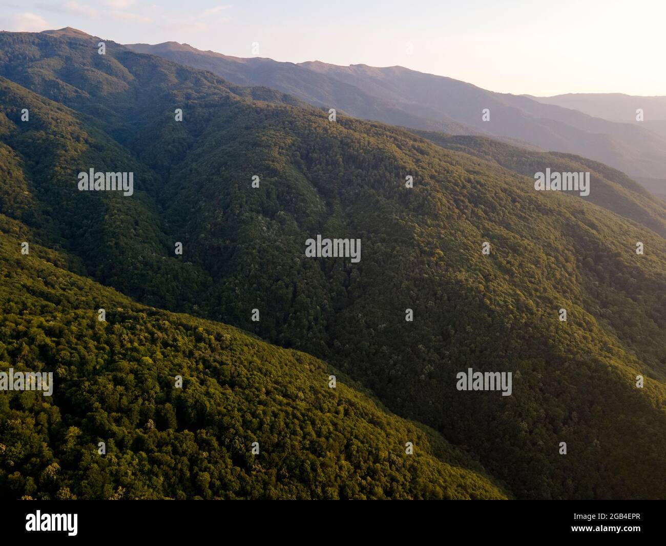 Aerial Sunset view of Belasitsa Mountain near town of Petrich, Bulgaria ...
