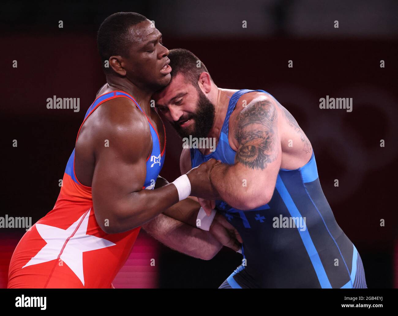 02 August 2021, Japan, Chiba: Wrestling/Freestyle: Olympia, 130 kg ...