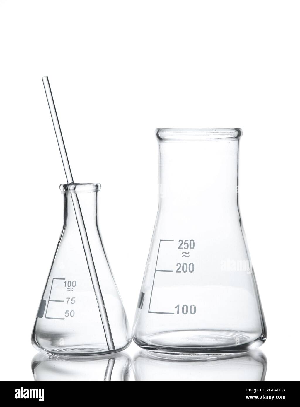 Two empty flasks with reflection isolated on white Stock Photo - Alamy