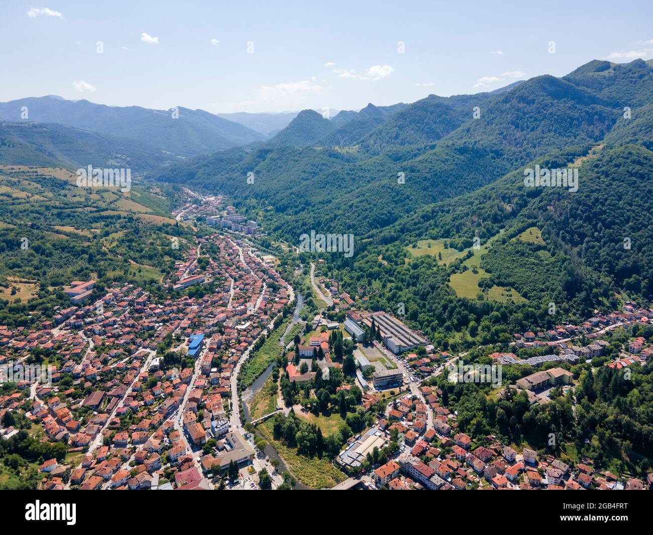 Aerial view of town of Teteven at Balkan Mountains, Lovech region ...