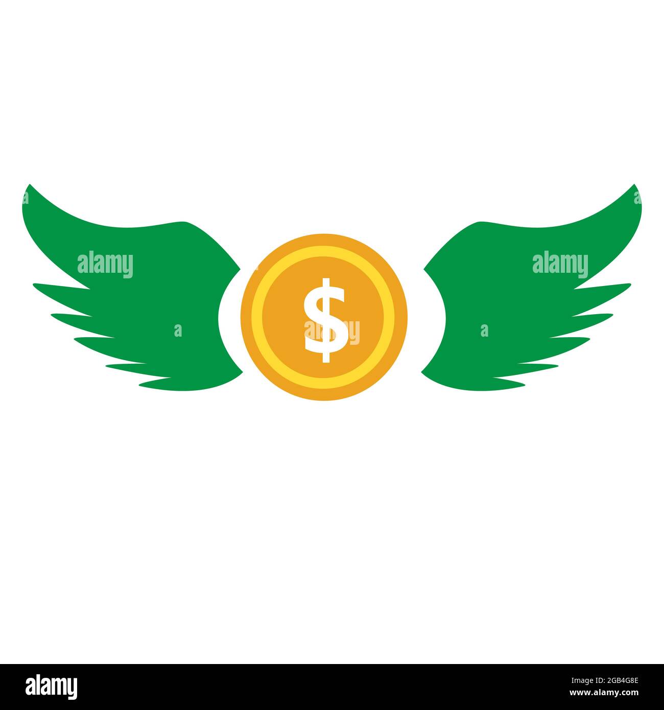 flying dollar coin icon on white background. dollar coin with wings ...