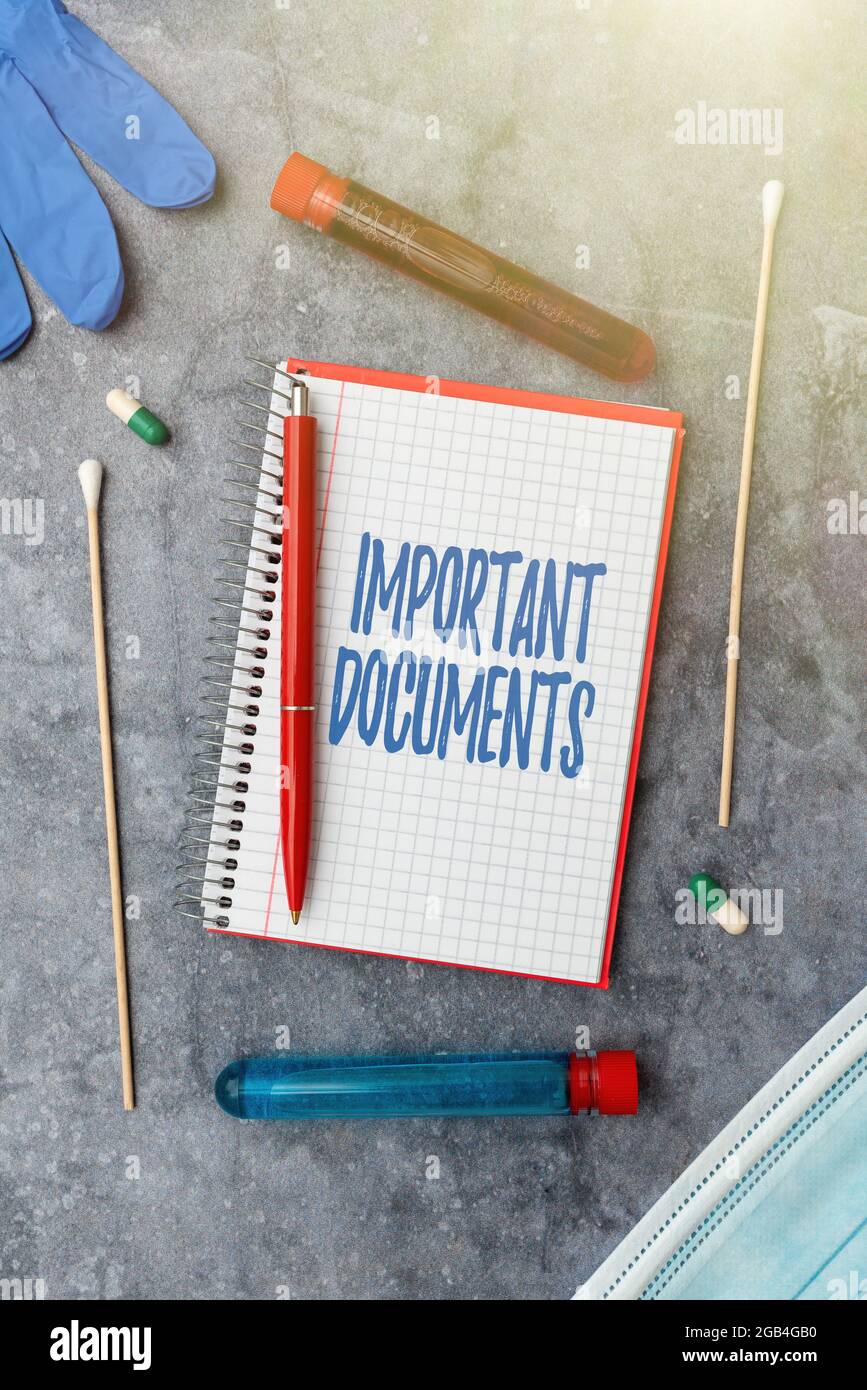 Text caption presenting Important Documents. Word Written on more ...