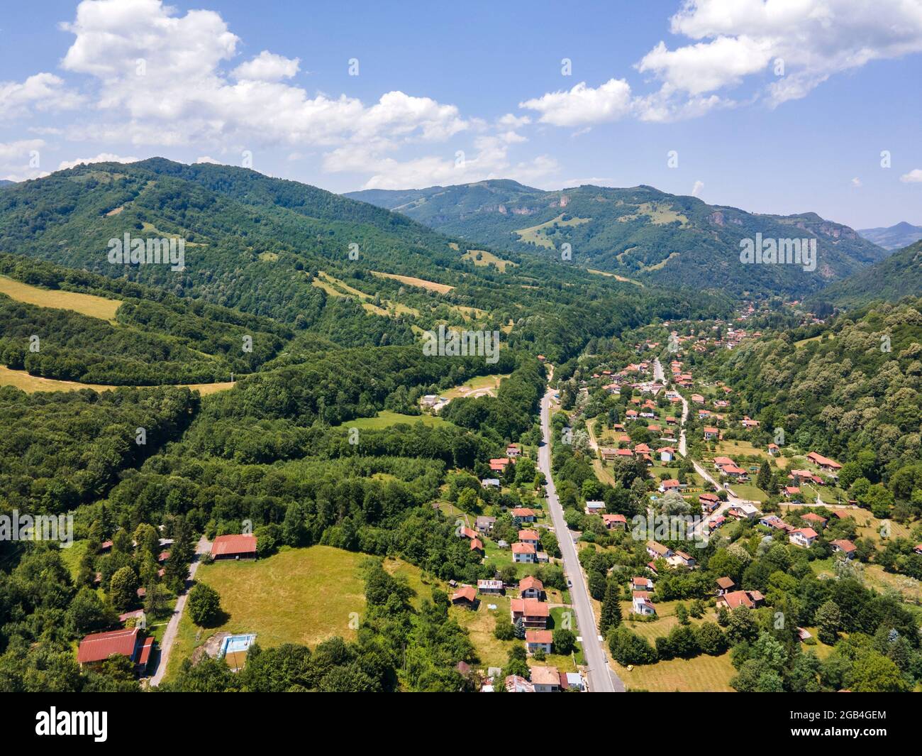 Aerial view of village of Ribaritsa at Balkan Mountains, Lovech region ...