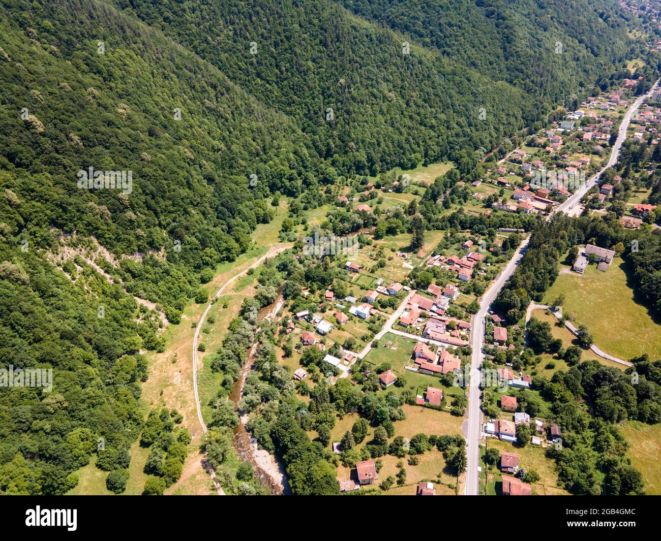 Aerial view of village of Ribaritsa at Balkan Mountains, Lovech region ...