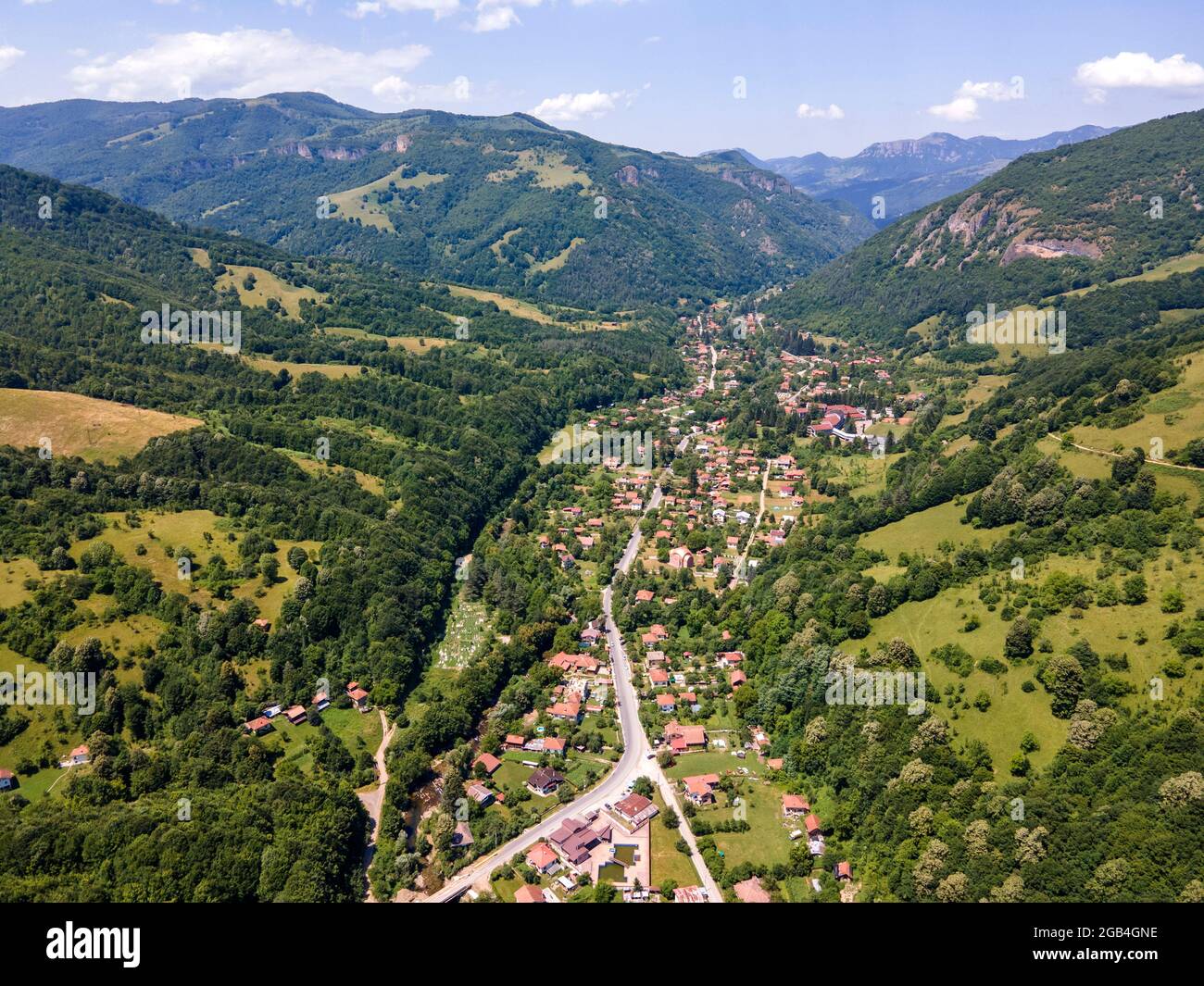 Aerial view of village of Ribaritsa at Balkan Mountains, Lovech region ...