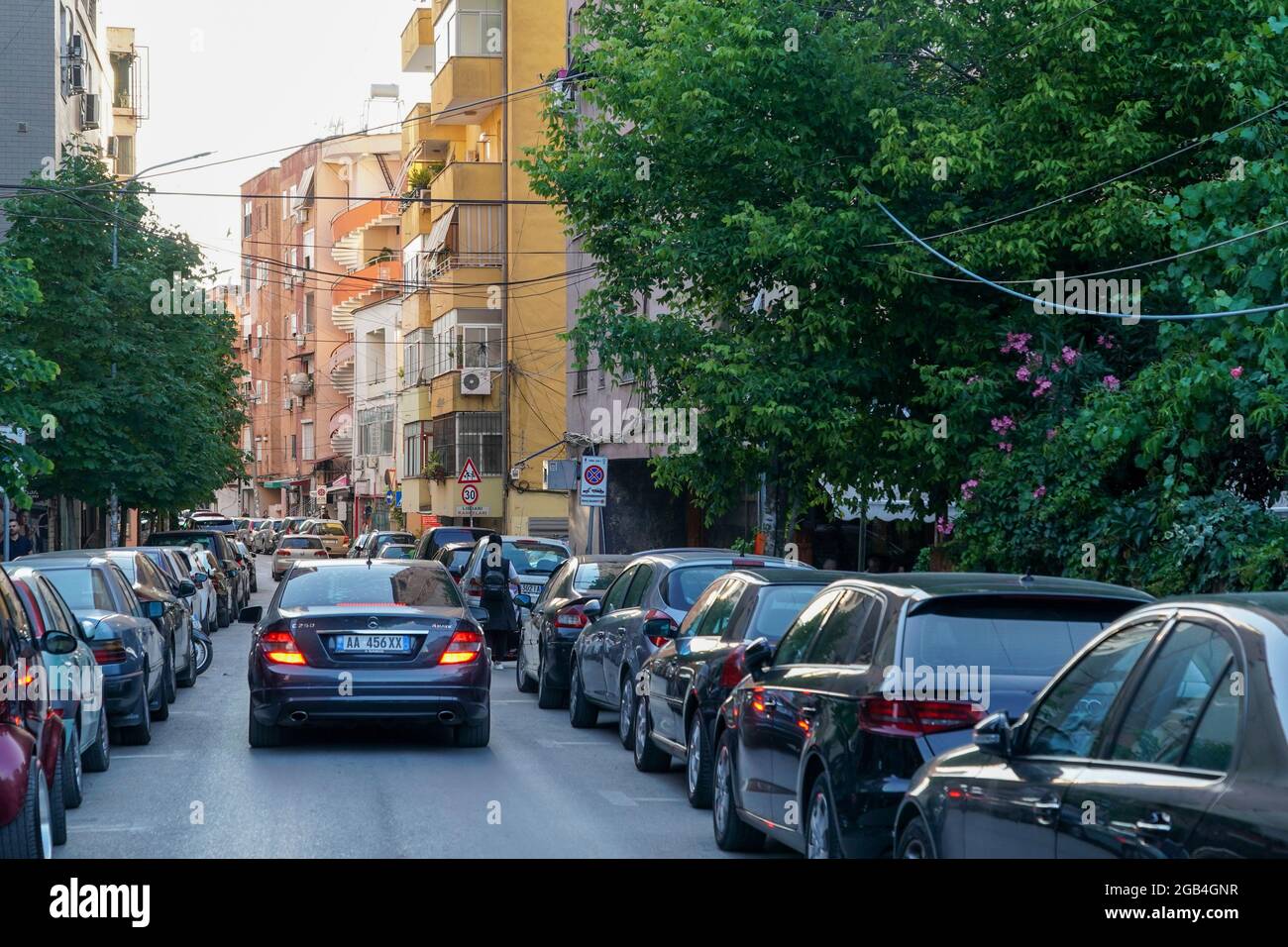 Tirana, Albanien. 14th June, 2021. Residential houses and one-way ...