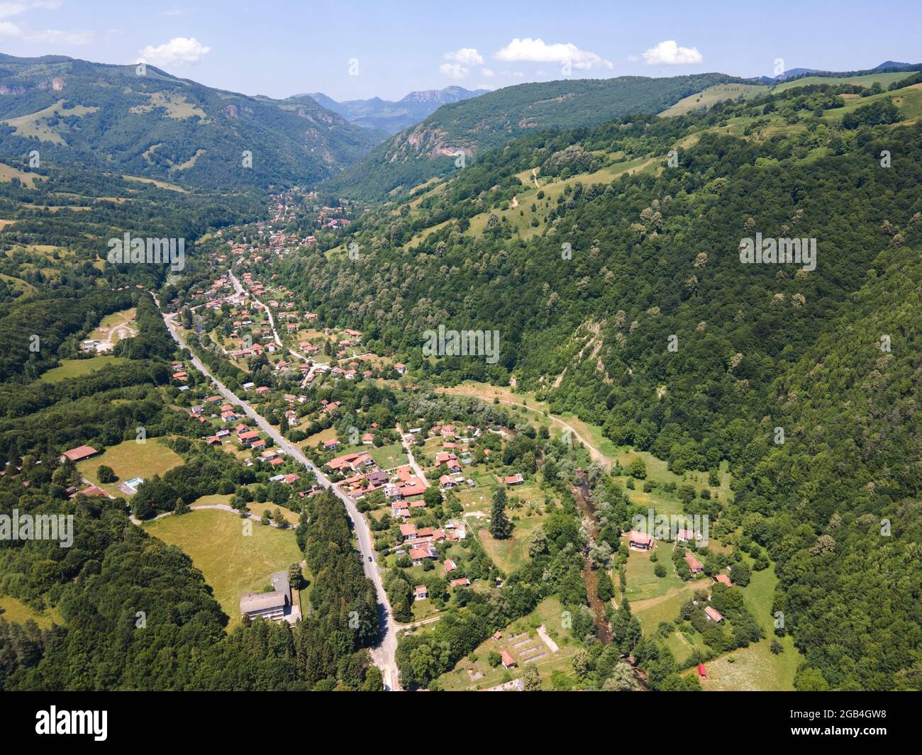 Aerial view of village of Ribaritsa at Balkan Mountains, Lovech region ...