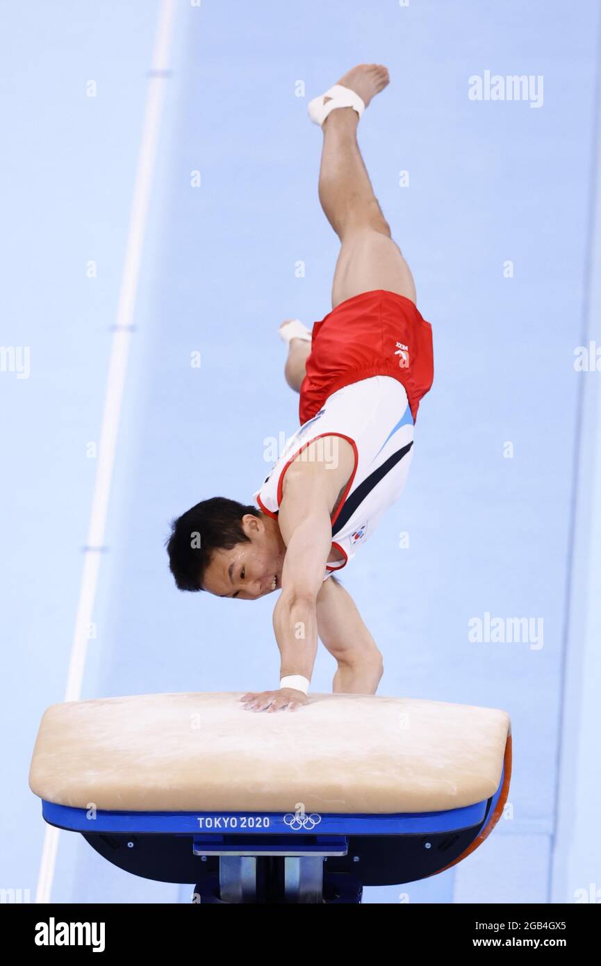 Shin Jea Hwan of South Korea competes in the men's vault final of the ...