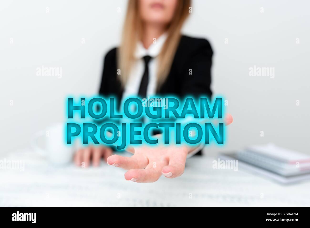 Text caption presenting Hologram Projection. Concept meaning ...