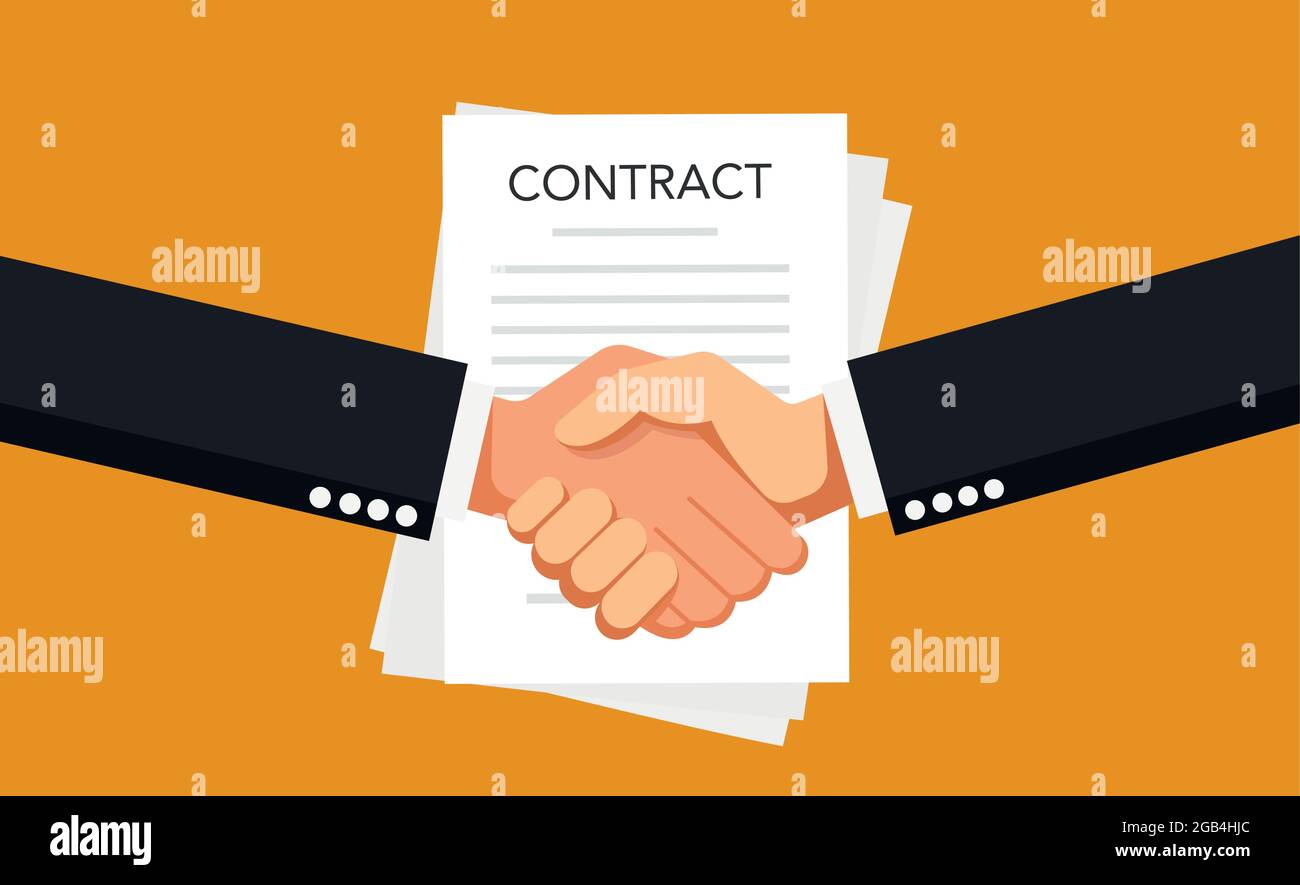 Business man shaking hands firmly for a signed contract with a green ...