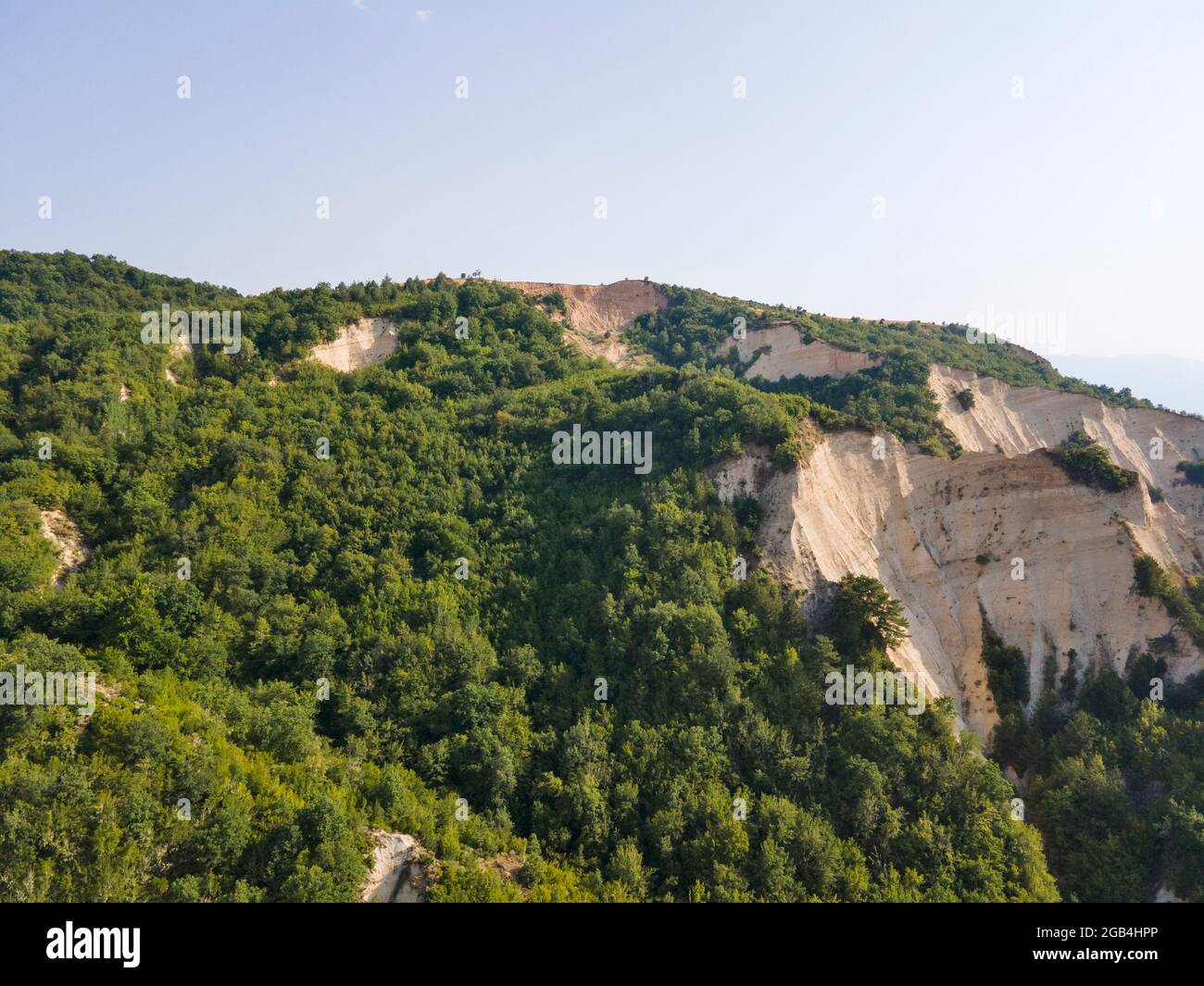 Aerial sunset view of Rozhen sand pyramids, Blagoevgrad region ...