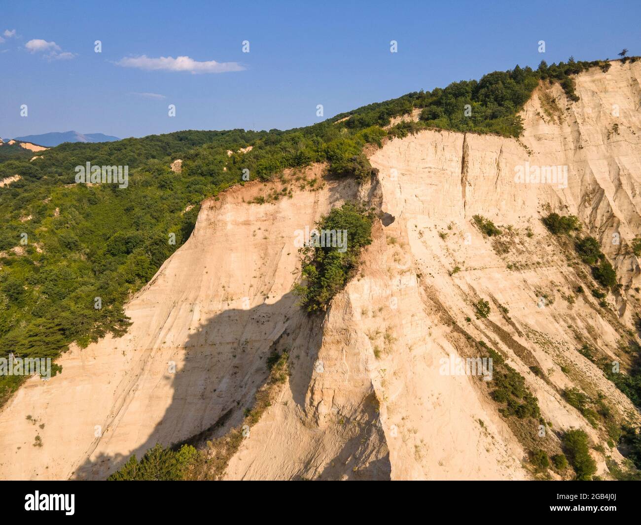 Aerial sunset view of Rozhen sand pyramids, Blagoevgrad region ...