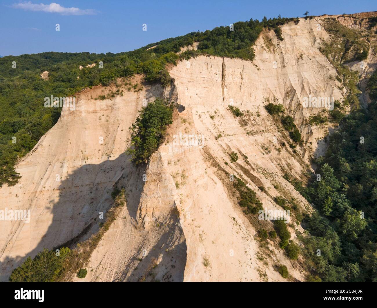 Aerial sunset view of Rozhen sand pyramids, Blagoevgrad region ...