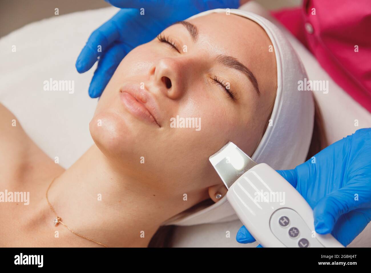 Cosmetic procedure with an ultrasonic face cleaning machine, lifting ...
