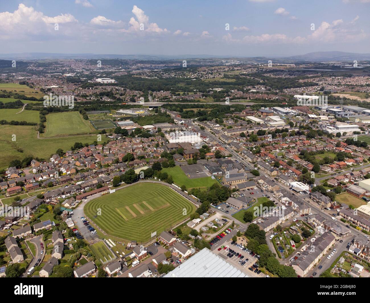 Darwen Cricket Club Drone Aerial Stock Photo - Alamy