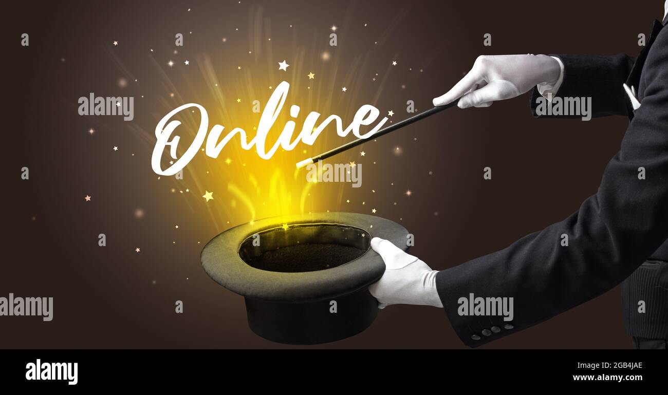 Old Magician is showing magic trick Stock Photo - Alamy