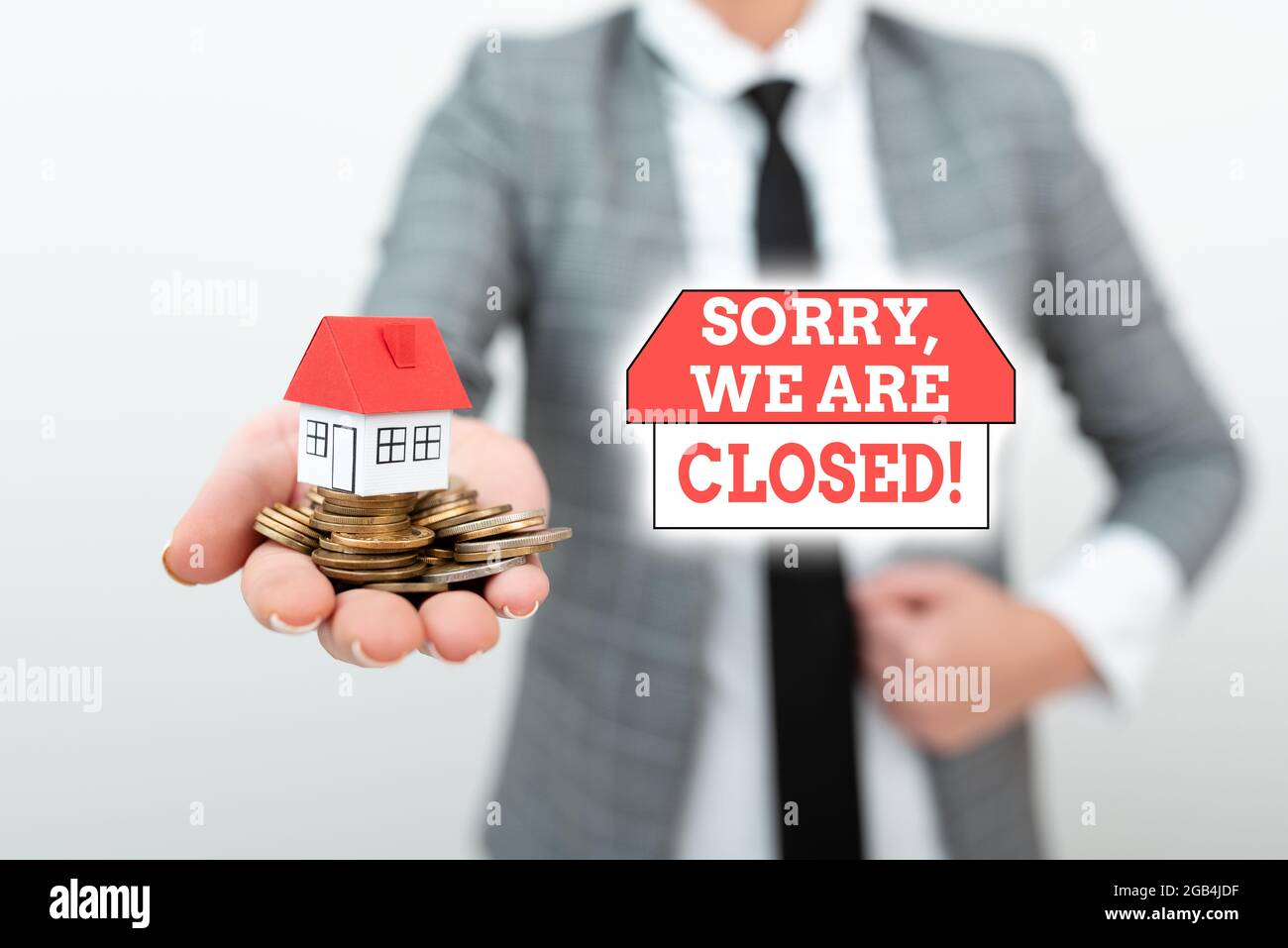 Text caption presenting Sorry, We Are Closed. Business overview ...