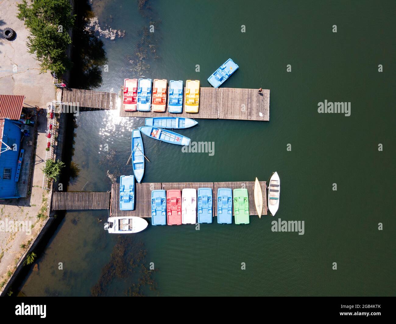Aerial summer view of Pancharevo lake, Sofia city Region, Bulgaria ...