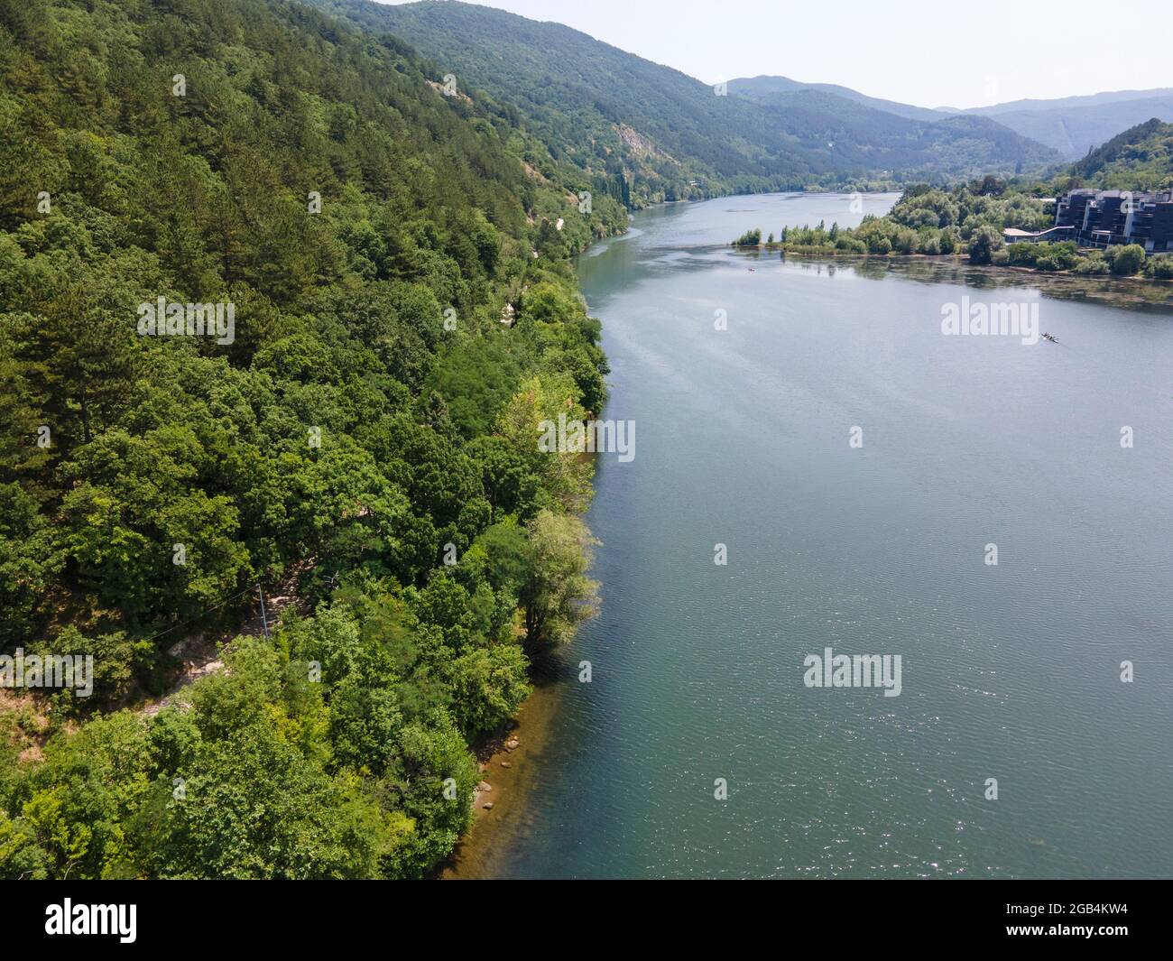 Aerial summer view of Pancharevo lake, Sofia city Region, Bulgaria ...