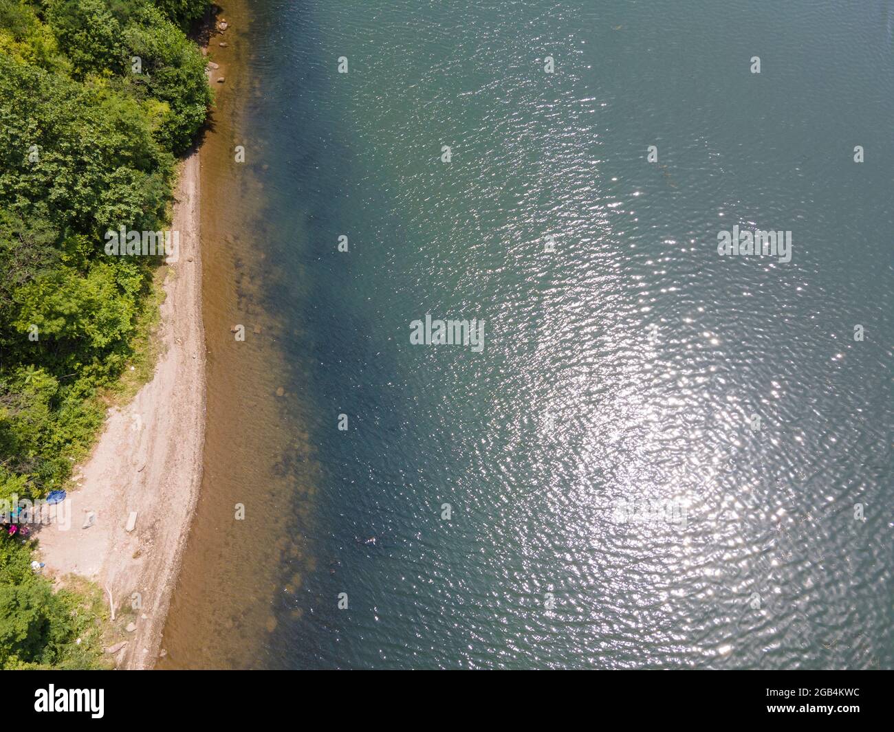 Aerial summer view of Pancharevo lake, Sofia city Region, Bulgaria ...