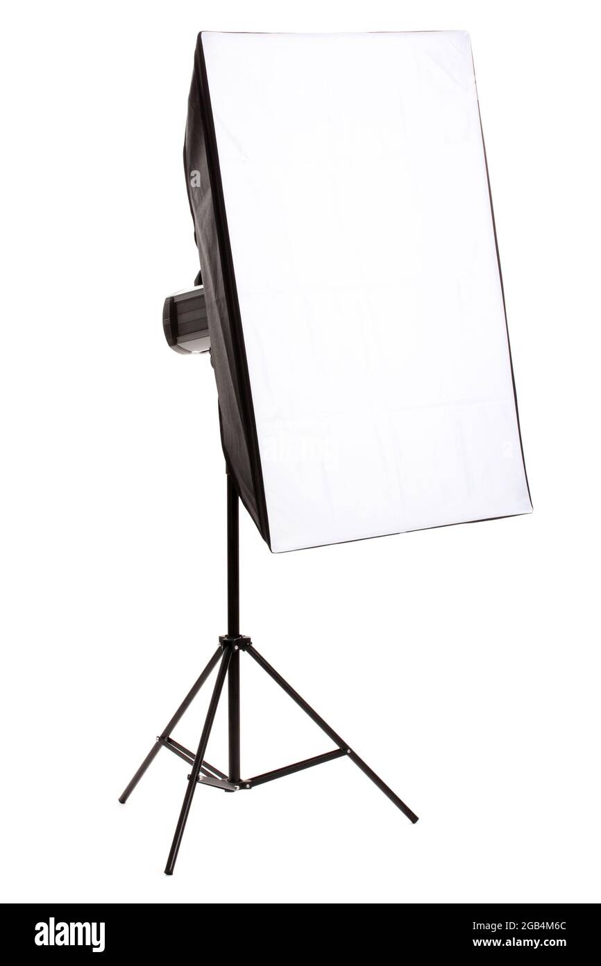 Studio flash with soft-box on white background Stock Photo - Alamy