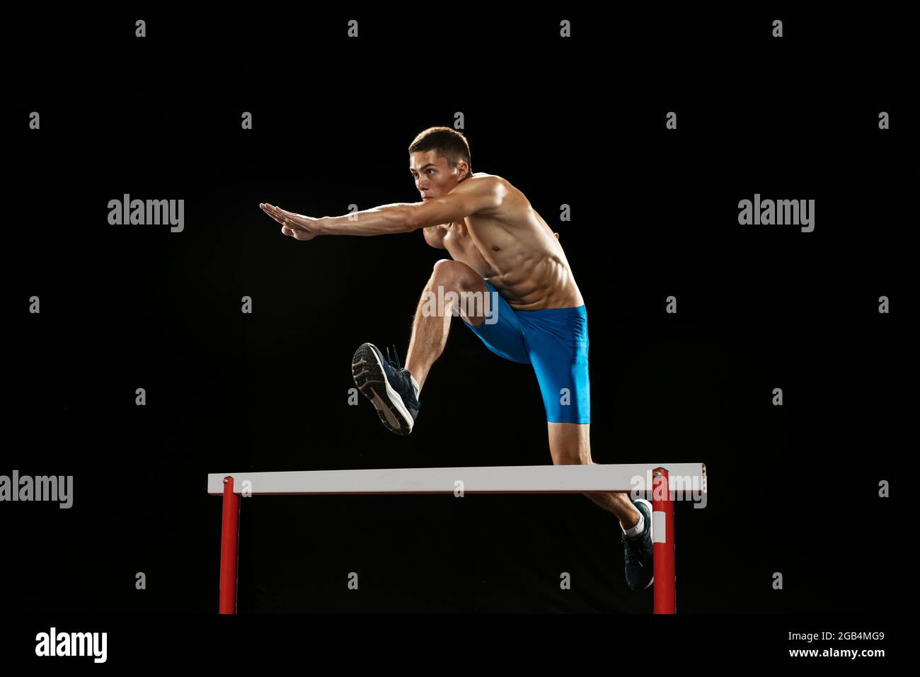 Portrait of Caucasian professional male athlete, runner training ...