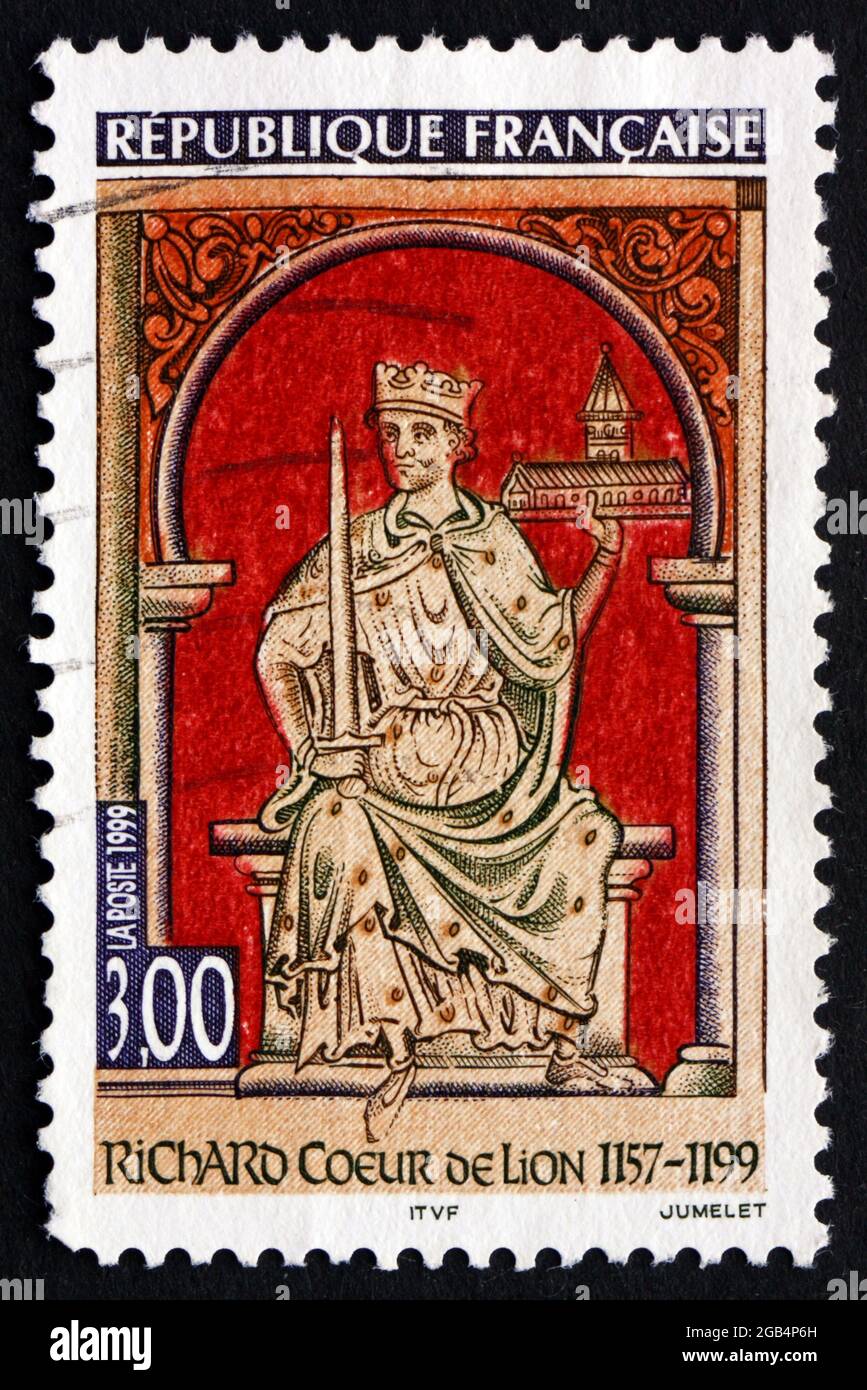FRANCE - CIRCA 1999: a stamp printed in the France shows Richard I, the ...