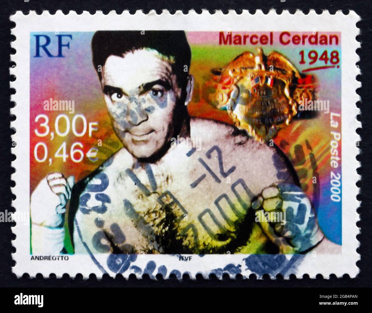FRANCE - CIRCA 2000: a stamp printed in the France shows Marcel Cerdan ...