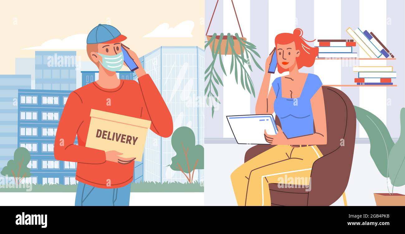Flat cartoon characters,workflow of order delivery service during ...