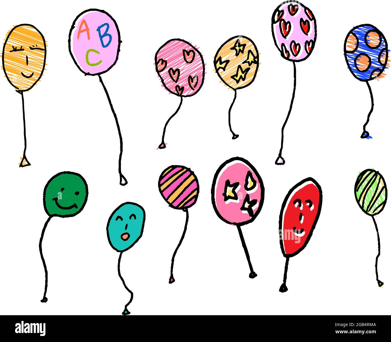 This is a illustration of Cute balloon scribble drawn by a child Stock ...