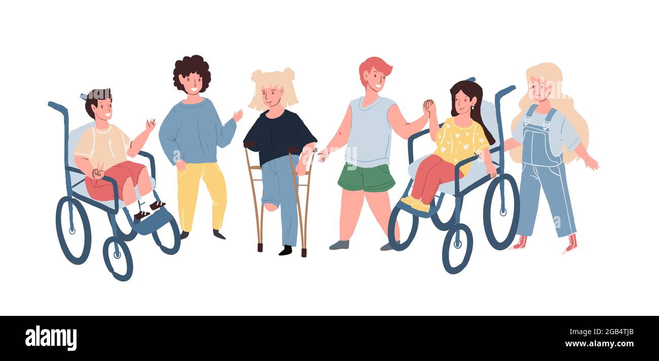 Flat cartoon kids characters,children with disabilities,vector ...
