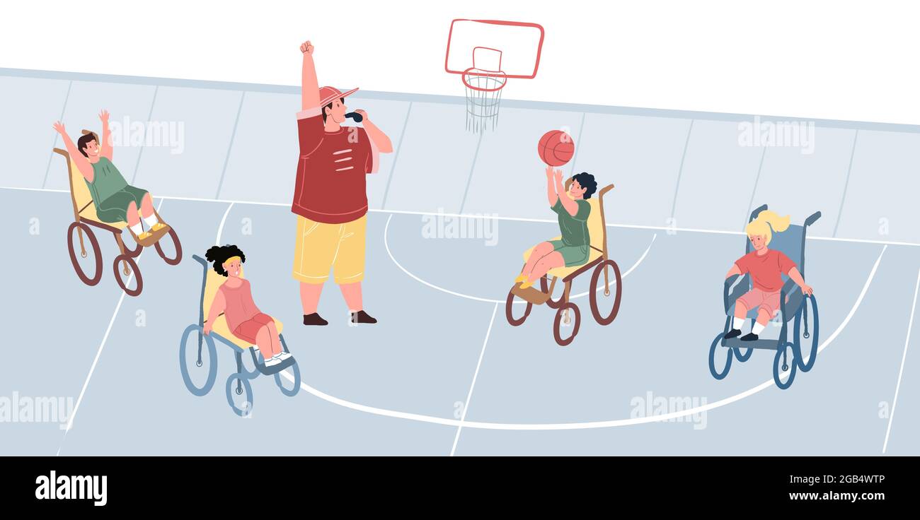 Flat cartoon kids characters,children athletes with disabilities,vector ...