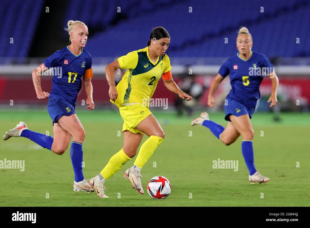 Tokyo, Japan, 2 August, 2021. Sam Kerr of Team Australia controls the ...