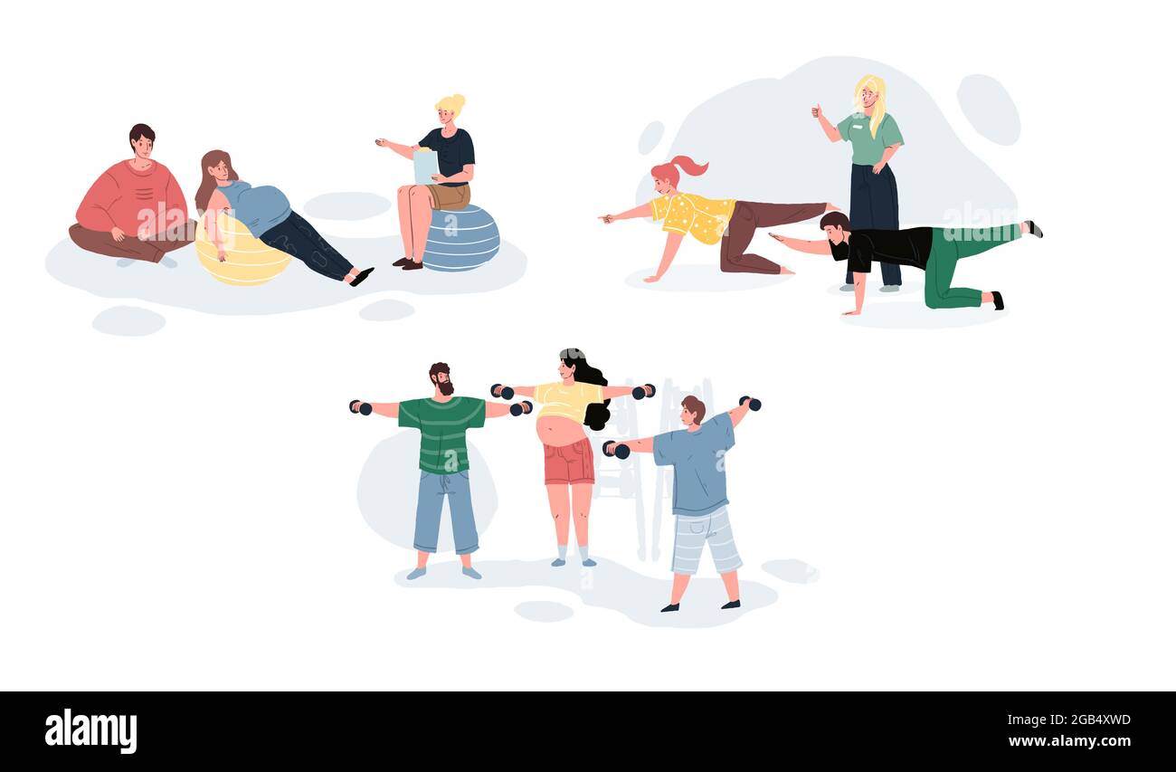 Flat cartoon characters pregnant women courses,set of vector ...