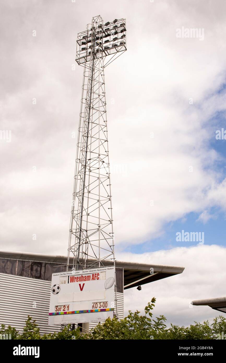 A view of a floodlight at Wrexham FC's Racecourse ground on the 29th ...