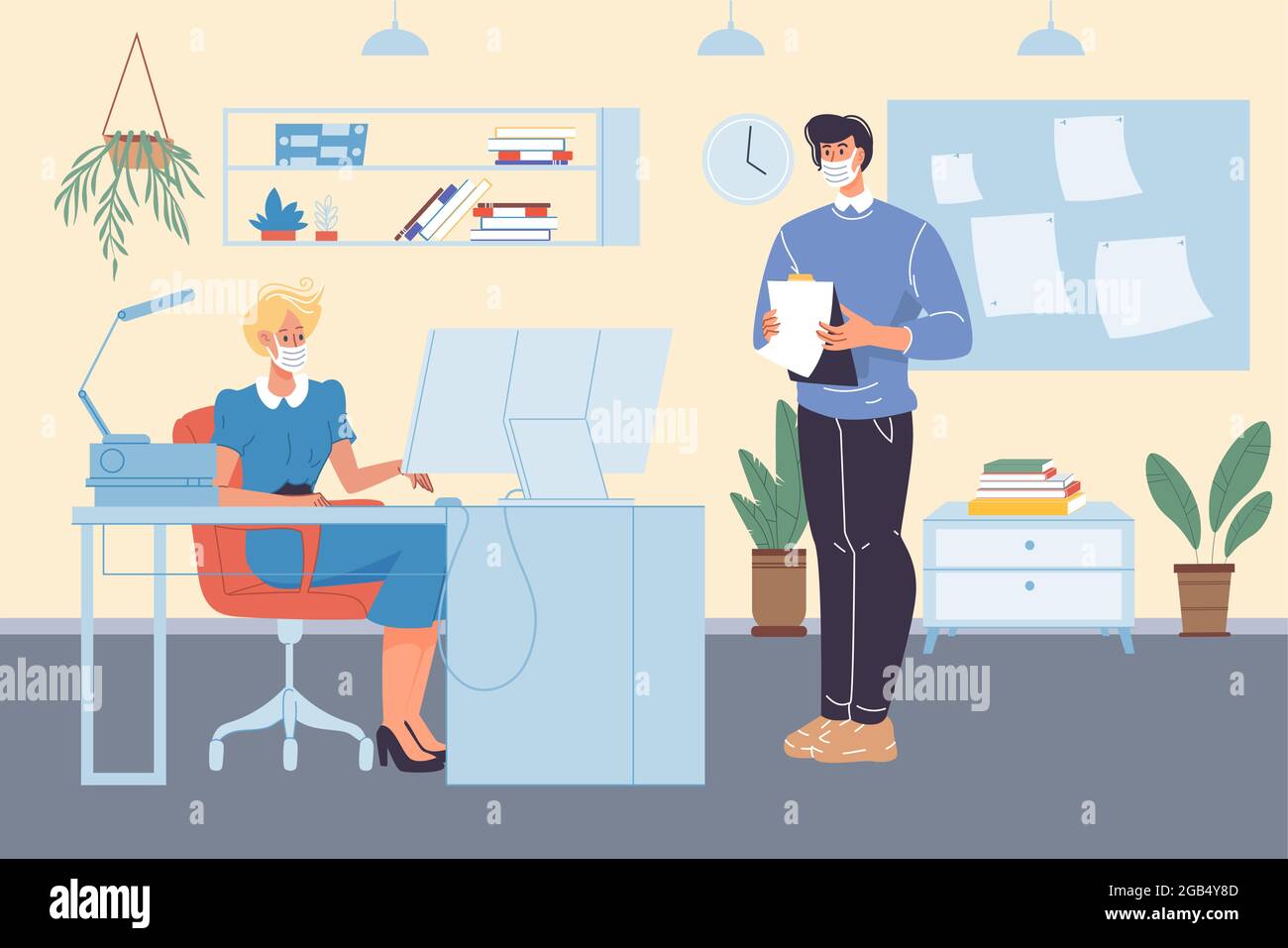 Flat cartoon characters,workflow in office during coronavirus pandemic ...