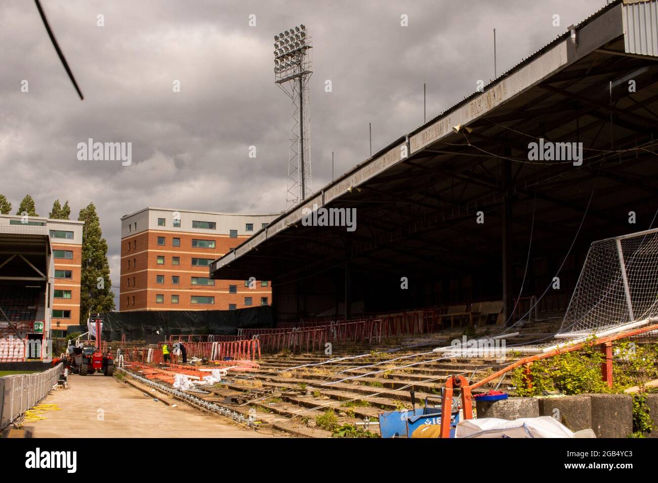 A view of the Kop at Wrexham FC's Racecourse ground on the 29th July ...