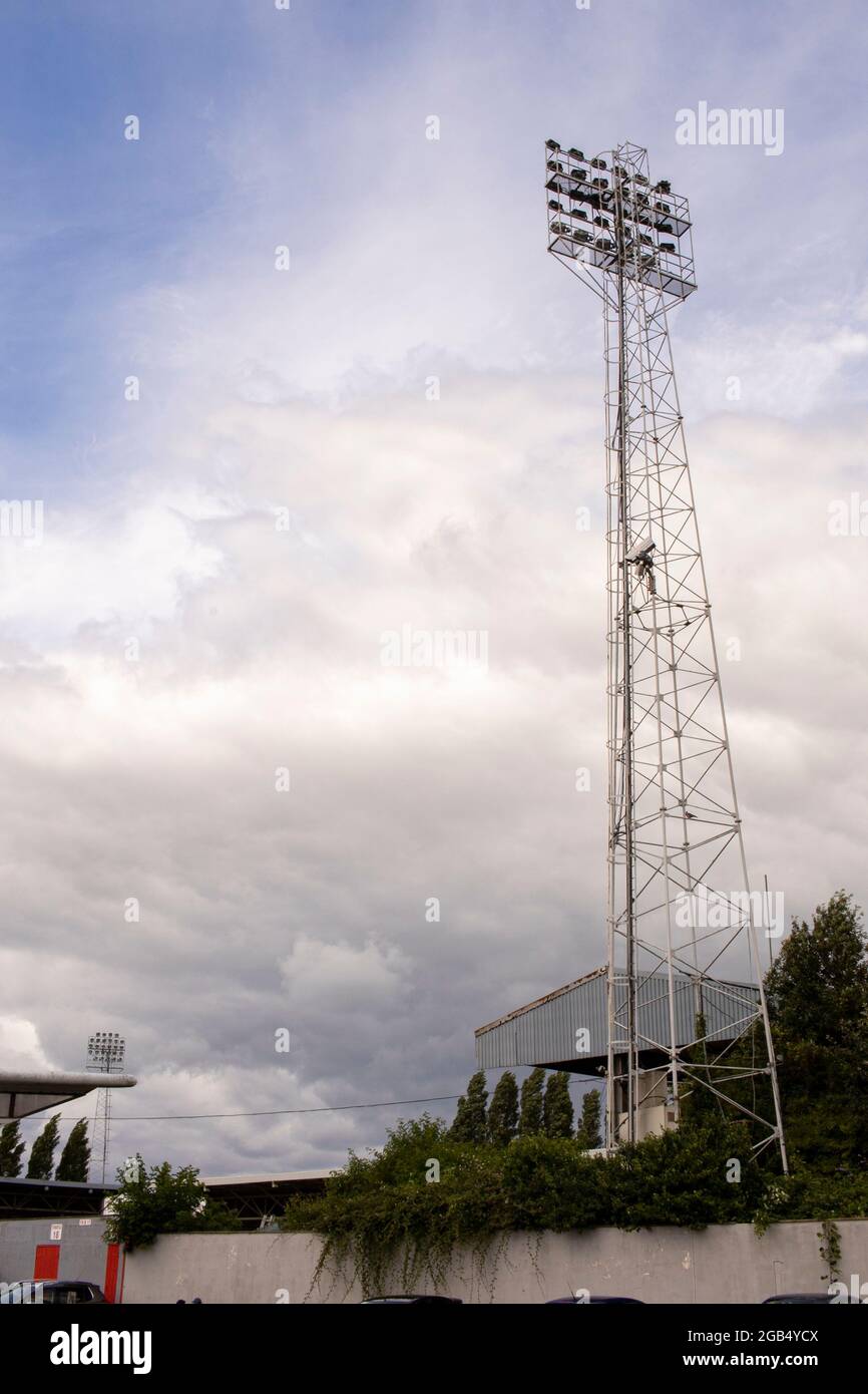 A view of a floodlight at Wrexham FC's Racecourse ground on the 29th ...