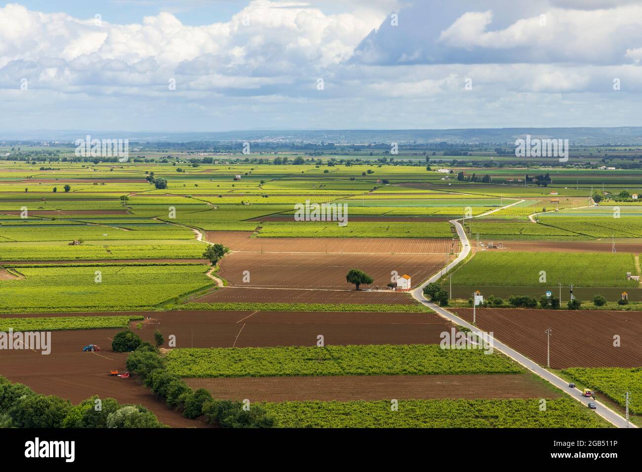 Agricultural fields landscape with dramatic sky, Santarem, Portugal ...