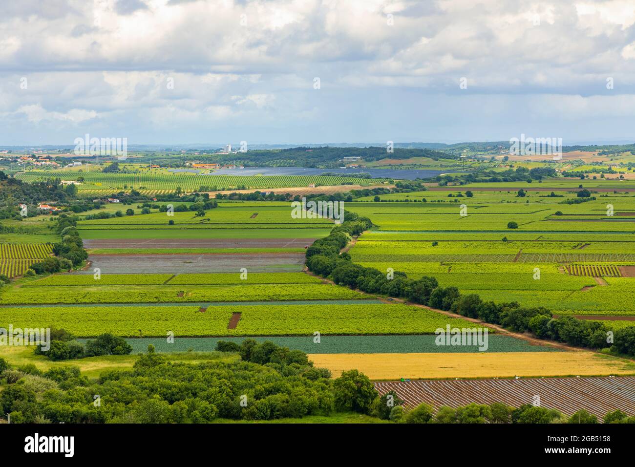 Agricultural fields landscape with dramatic sky, Santarem, Portugal ...