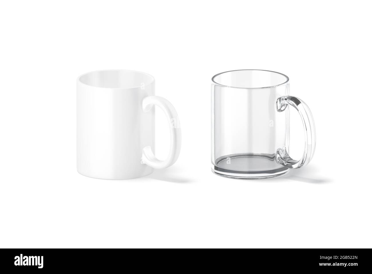 Blank ceramic and glass 11oz mug with handle mockup stand, 3d rendering ...