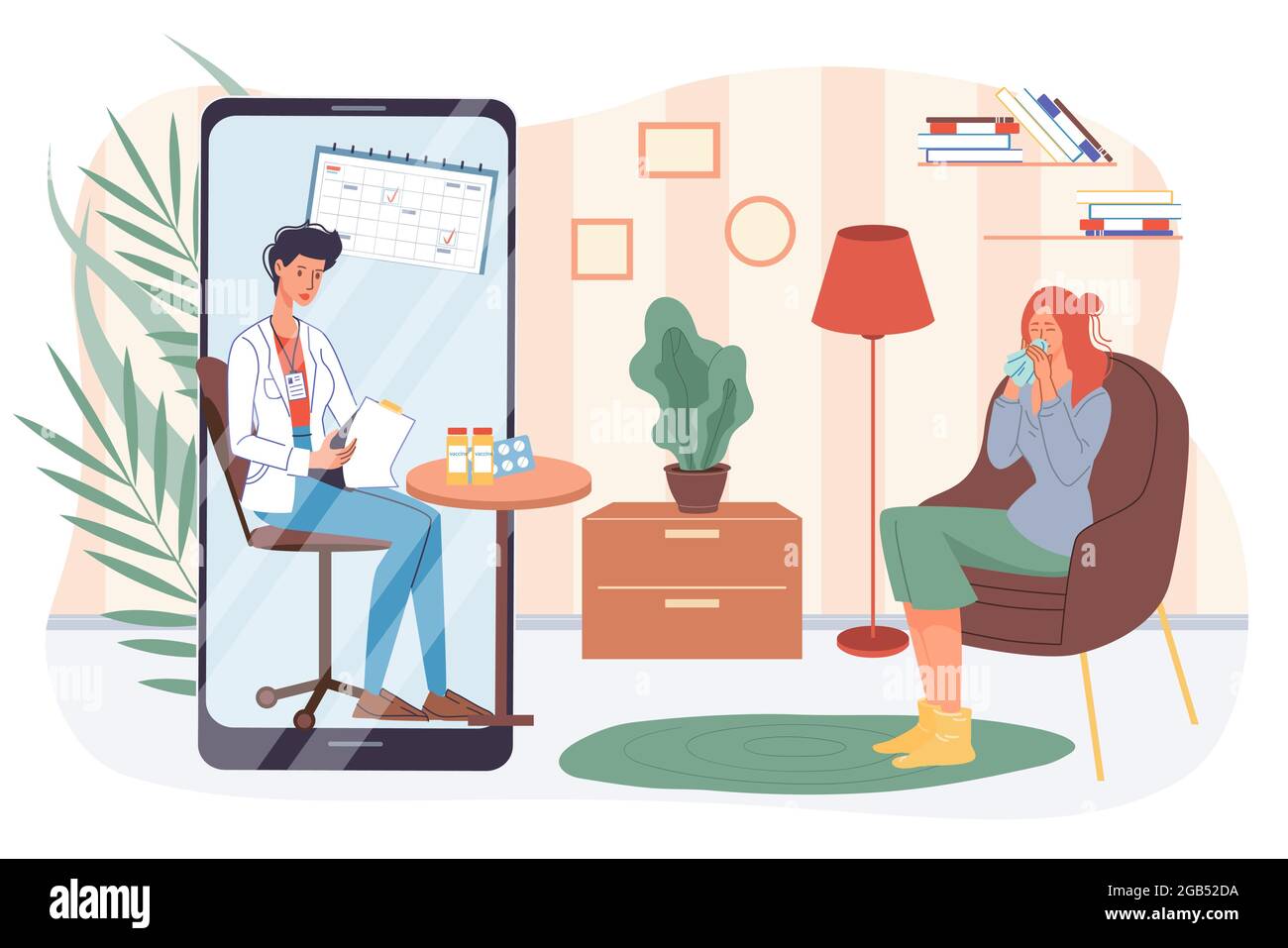 Flat cartoon patient and doctor characters,online telemedicine vector ...