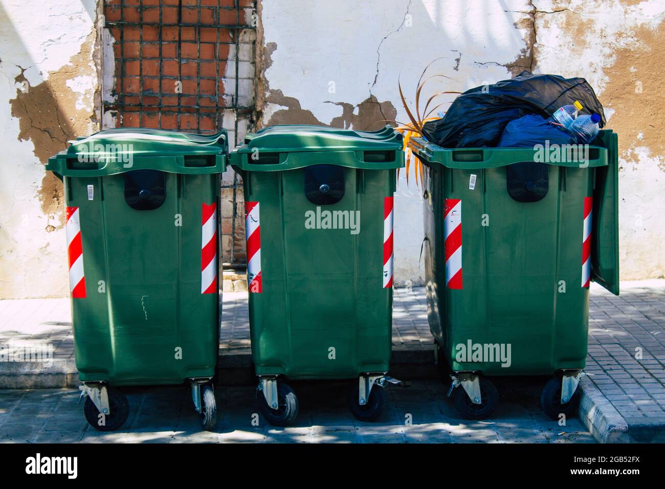 Carmona Spain July 30, 2021 Garbage container in the streets of Carmona ...