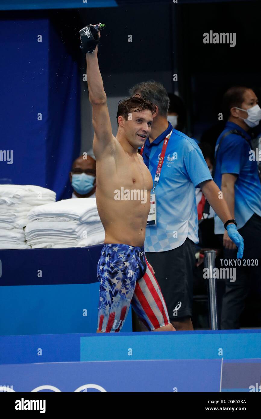 August 1, 2021, Tokyo, Kanto, Japan: Robert Finke (USA) celebrates ...