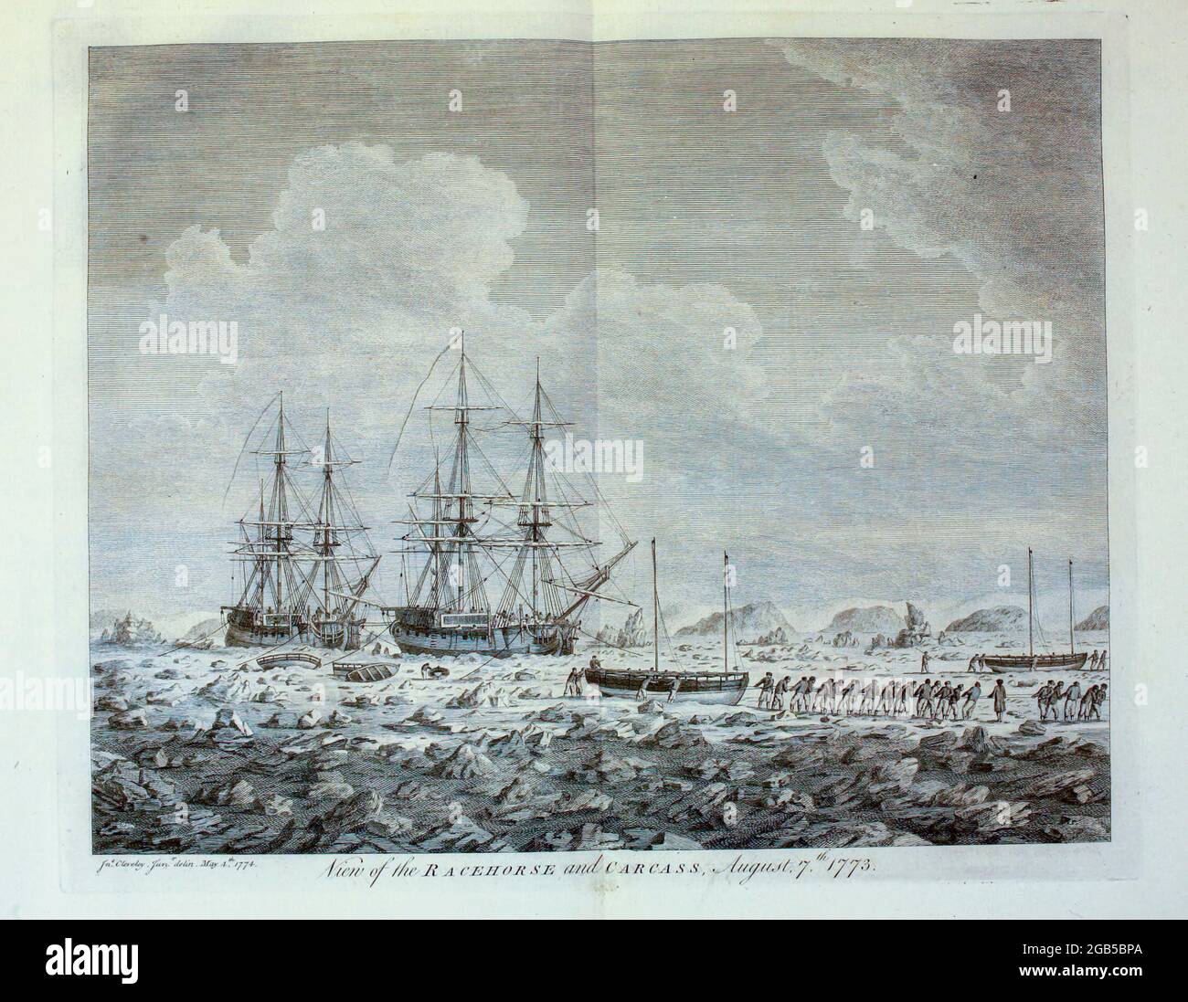 HMS Racehorse and HMS Carcass stuck in Ice from the book ' A voyage ...