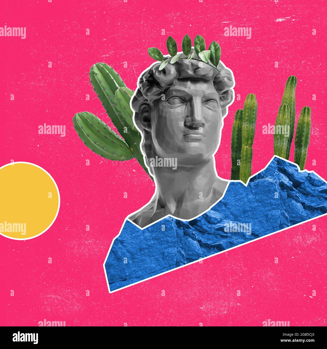 Modern art collage. Creative artwork. Ancient greek statue with green ...